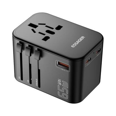 China ESSAGER JY-309 65W Universal Plug USB C PD Charger with 3 Ports and 20V/3.25A Output for Fast Device Charging for sale