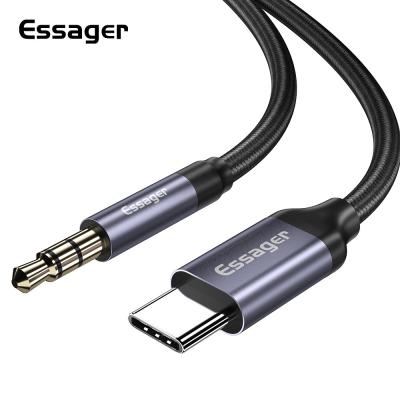 China Essager Type-C to 3.5mm Audio Adapter Cable 1m Grey with Hi-Fi Sound Quality and Laser Logo for sale