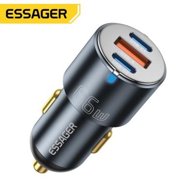 China Essager 60W 66W PD Quick Charge Car Charger for 12V 24V EV Vehicles with Type-C USB-A Ports for sale