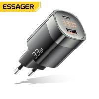 China Essager 33W GaN Fast Charger with Digital Display USB-A Type-C EU Standard Compact Travel Charger for sale