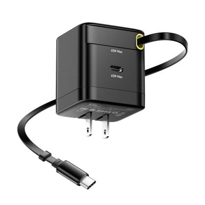 China ESSAGER G652CU 65W GaN USB-C Charger with Built-in Retractable Cable and PPS Function for 100-240V Global Use for sale