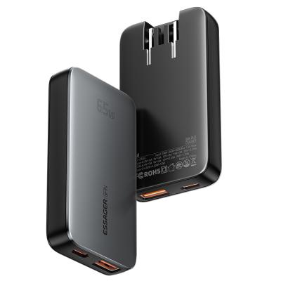 China ESSAGER ES-CD46 65W GaN Wall Charger with 2 Ports USB-C and USB-A Fast Charging for Laptop Phone Tablet for sale