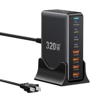 China ESSAGER YMX-320W GaN Charger with 8 Ports USB-C USB-A PD 100W QC 18W Fast Charging and Overvoltage Protection for sale