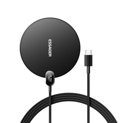 China ESSAGER ES-WC15 15W Magnetic Wireless Charger with 1.2m Type-C Cable and Digital Display for sale