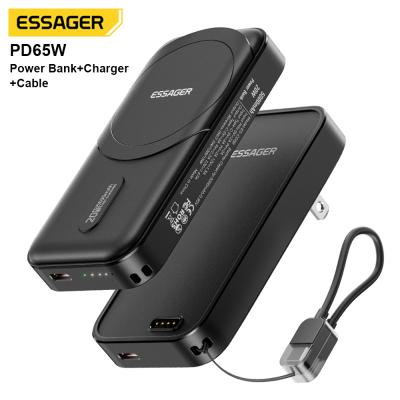 China ESSAGER 65W Type C Gan PD PPS Fast Charger With 5000Mah Wireless Power Bank And 20W Usb C Cable for sale