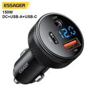 China ESSAGER ES-CC26 150W USB C USB A DC 3 Port Fast Car Charger With Digital Display for sale