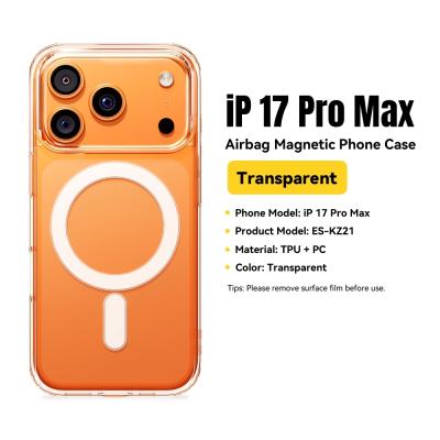 China ESSAGER ES-KZ21 iPhone 17 Air Pro Max Transparent Magnetic Case with 4-Corner Airbag Protection and Wireless Charging for sale