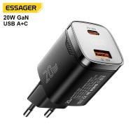 China ESSAGER ES-CD62 Usb Type C 20W Gan Fast Charger Digital Display EU US KR UK Plug for sale
