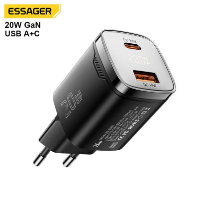 China ESSAGER ES-CD62 Usb Type C 20W Gan Fast Charger Digital Display EU US KR UK Plug for sale
