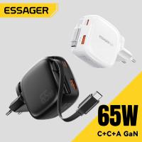 China Essager ES-CD60 65W Gan Usb Type C Phone Laptop Fast Charger With Retractable Cable for sale