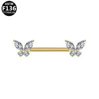 China ASTM F136 Titanium Butterfly Nipple Barbell with Marquise & Round Cubic Zirconia Stones - Hypoallergenic Body Piercing Jewelry for sale