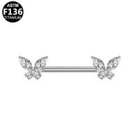 China ASTM F136 Titanium Butterfly Nipple Barbell with Marquise & Round Cubic Zirconia Stones - Hypoallergenic Body Piercing Jewelry for sale
