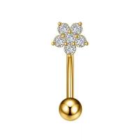 China 316L Surgical Stainless Steel Belly Button Ring with Five-Petal Flower Design and Cubic Zirconia Stones for sale