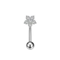 China 316L Surgical Stainless Steel Belly Button Ring with Five-Petal Flower Design and Cubic Zirconia Stones for sale