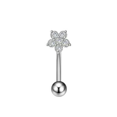 China 316L Surgical Stainless Steel Belly Button Ring with Five-Petal Flower Design and Cubic Zirconia Stones for sale