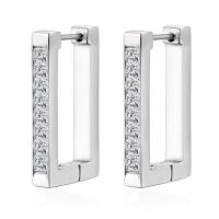 China 316L Surgical Stainless Steel Princess-Cut Cubic Zirconia Rectangular Hoop Earrings Hypoallergenic & Nickel Safe for sale
