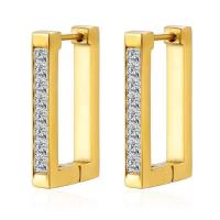 China 316L Surgical Stainless Steel Princess-Cut Cubic Zirconia Rectangular Hoop Earrings Hypoallergenic & Nickel Safe for sale
