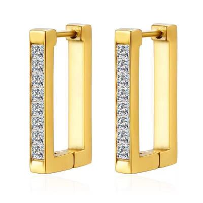 China 316L Surgical Stainless Steel Princess-Cut Cubic Zirconia Rectangular Hoop Earrings Hypoallergenic & Nickel Safe for sale