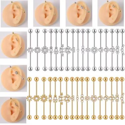 China 316L Surgical Stainless Steel Industrial Barbell with CZ Flower Design and Corrosion Resistant Finish for sale