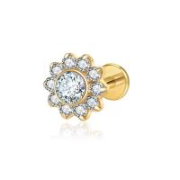 China Luxury Crystal Flower Halo Labret Stud – Gold PVD Finish G23 Implant Grade Titanium Cartilage Helix Tragus Piercing for sale