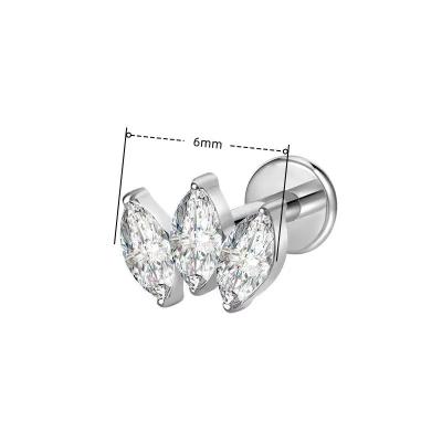 China Luxury Triple Marquise Crystal Labret Stud – Gold PVD Finish G23 Implant Grade Titanium Cartilage Helix Tragus for sale