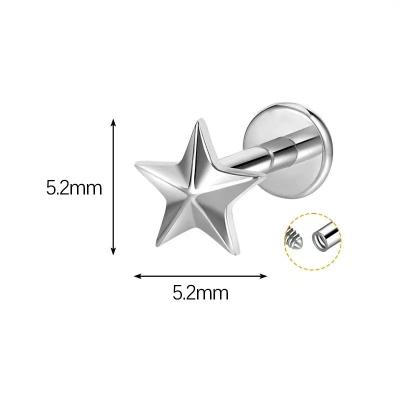 China Luxury Five Point Star Labret Stud – Gold PVD Finish G23 Implant Grade Titanium Cartilage Helix Tragus Piercing Jewelry for sale