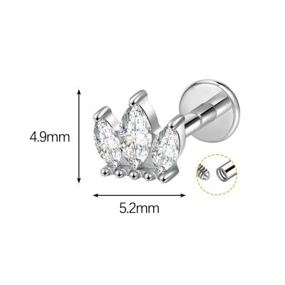 China Luxury Triple Marquise Crystal Crown Labret Stud – Gold PVD Finish G23 Implant Grade Titanium Cartilage Helix Tragus for sale