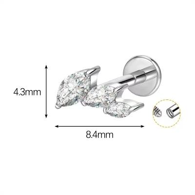 China Luxury Triple Marquise Crystal Labret Stud – Gold PVD Finish G23 Implant Grade Titanium Cartilage Helix Tragus for sale