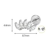 China Titanium Five Marquise CZ Crown Flat Back Labret Stud | Luxury Leaf Design Piercing Jewelry for sale