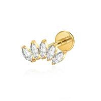 China Titanium Five Marquise CZ Crown Flat Back Labret Stud | Luxury Leaf Design Piercing Jewelry for sale