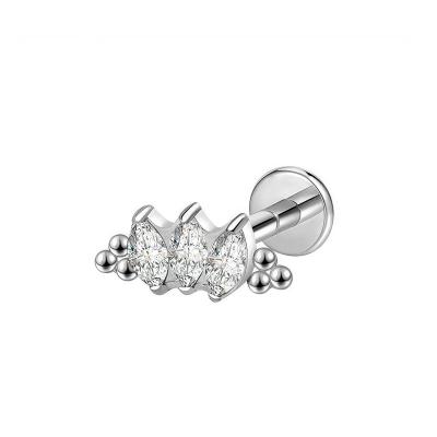 China G23 Titanium Triple Marquise CZ Labret Stud | Internal Thread Flat Back Piercing Jewelry for sale