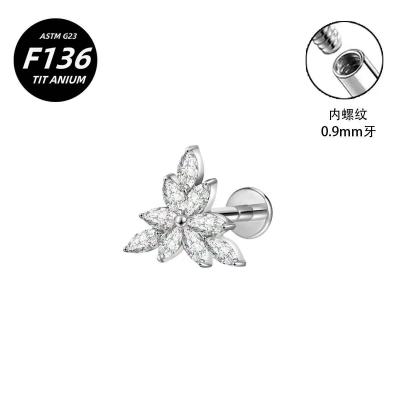 China Luxury Marquise Crystal Blossom Flower Labret Stud – Gold PVD Finish G23 Implant Grade Titanium Cartilage Helix for sale