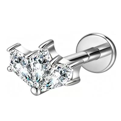 China Luxury Crystal Crown Labret Stud – Gold PVD Finish G23 Implant Grade Titanium Cartilage Helix Tragus Piercing Jewelry for sale