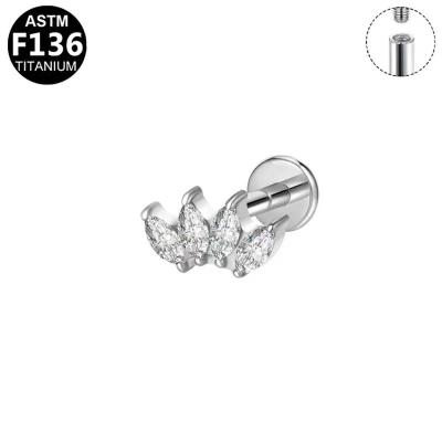 China Luxury Four Marquise Crystal Petal Labret Stud – Gold PVD Finish G23 Implant Grade Titanium Cartilage Helix Tragus for sale