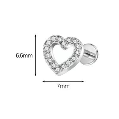 China Luxury Crystal Heart Halo Labret Stud – Gold PVD Finish G23 Implant Grade Titanium Cartilage Helix Tragus Piercing for sale