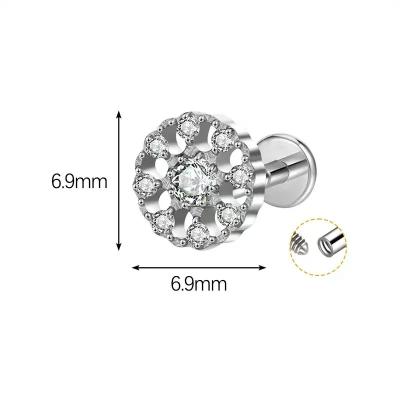 China Luxury Round Crystal Halo Labret Stud – Gold PVD Finish G23 Implant Grade Titanium Cartilage Helix Tragus Piercing for sale