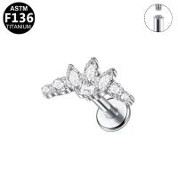 China Luxury Crystal Floral Crown Labret Stud – Gold PVD Finish G23 Implant Grade Titanium Cartilage Helix Tragus Piercing for sale