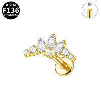 China Luxury Crystal Floral Crown Labret Stud – Gold PVD Finish G23 Implant Grade Titanium Cartilage Helix Tragus Piercing for sale