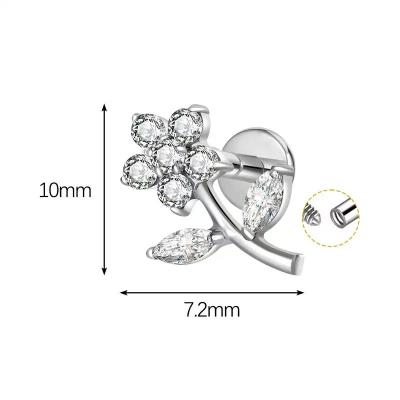 China Luxury Crystal Flower Branch Labret Stud – Gold PVD Finish G23 Implant Grade Titanium Cartilage Helix Tragus for sale