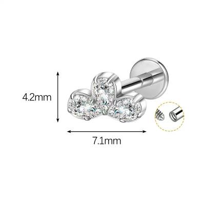 China Titanium Triple Marquise Crystal Flower Labret Stud – Gold PVD Finish Cartilage Helix Tragus Piercing Jewelry for sale