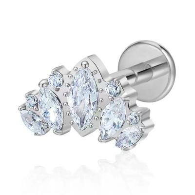 China Luxury Marquise Crystal Crown Labret Stud – Gold PVD Finish G23 Implant Grade Titanium Cartilage Helix Tragus for sale