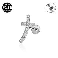 China Titanium Cross Crystal Labret Stud – Gold PVD Finish Cartilage Helix Tragus Piercing Jewelry for sale