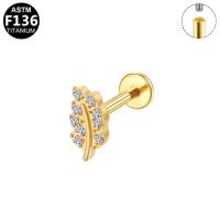 China Luxury Crystal Leaf Labret Stud – Gold PVD Finish G23 Implant Grade Titanium Cartilage Helix Tragus Piercing Jewelry for sale