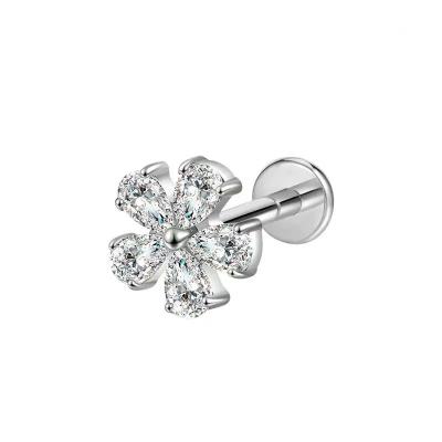 China Luxury Five Petal Marquise Crystal Flower Labret Stud – Gold PVD Finish for sale