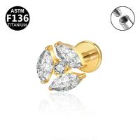 China Titanium Marquise Crystal Flower Labret Stud – Gold PVD Finish Cartilage Helix Tragus Piercing Jewelry for sale