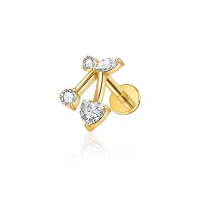 China Luxury Crystal Floral Dangle Labret Stud – Gold PVD Finish G23 Implant Grade Titanium Cartilage Helix Tragus for sale