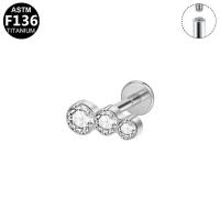 China Gold Titanium CZ Triple Gemstone Threadless Flat Back Labret Piercing Jewelry for sale