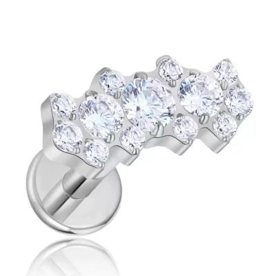 China Gold Titanium CZ Cluster Curved Barbell Cartilage Piercing Jewelry Flat Back Labret Stud Cartilage Helix Tragus for sale