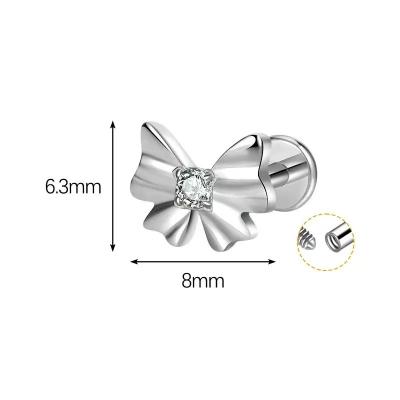 China Luxury Crystal Bow Labret Stud – Gold PVD Finish G23 Implant Grade Titanium Cartilage Helix Tragus Piercing Jewelry for sale