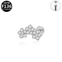 China Titanium CZ Double Cluster Flower Cartilage Stud Earring Flat Back Labret Stud Cartilage Helix Tragus Piercing Jewelry for sale